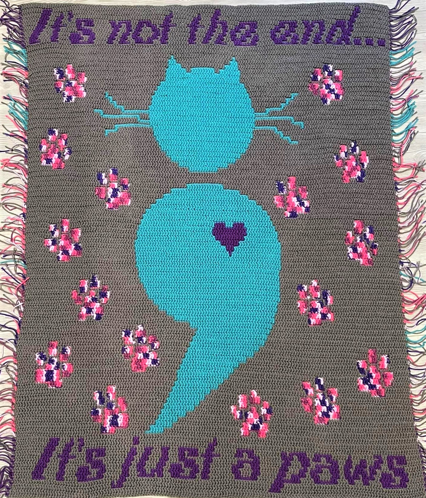 Semicolon Cat Mosaic Crochet Pattern | Nerd Princess Designs