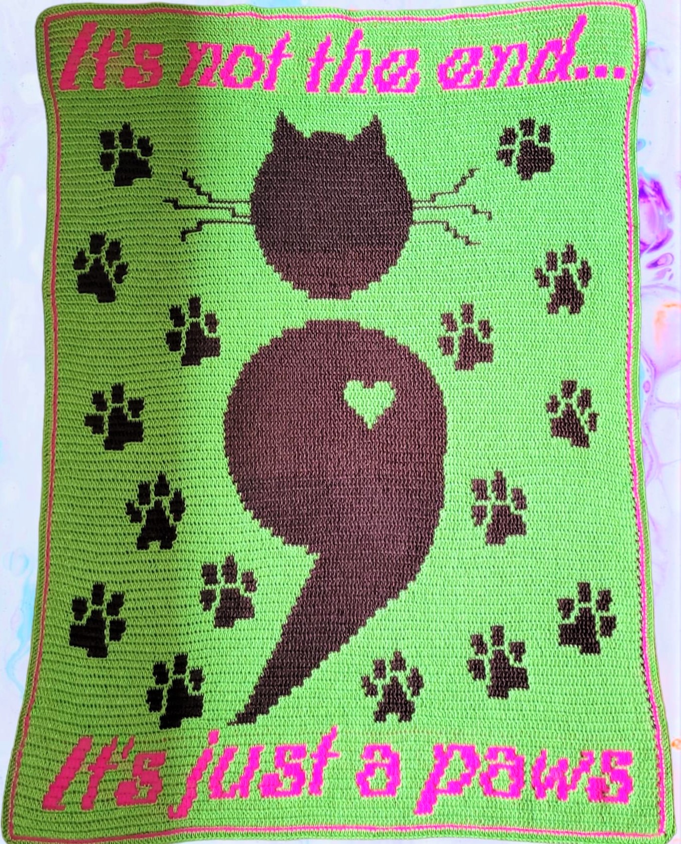Semicolon Cat Mosaic Crochet Pattern | Nerd Princess Designs
